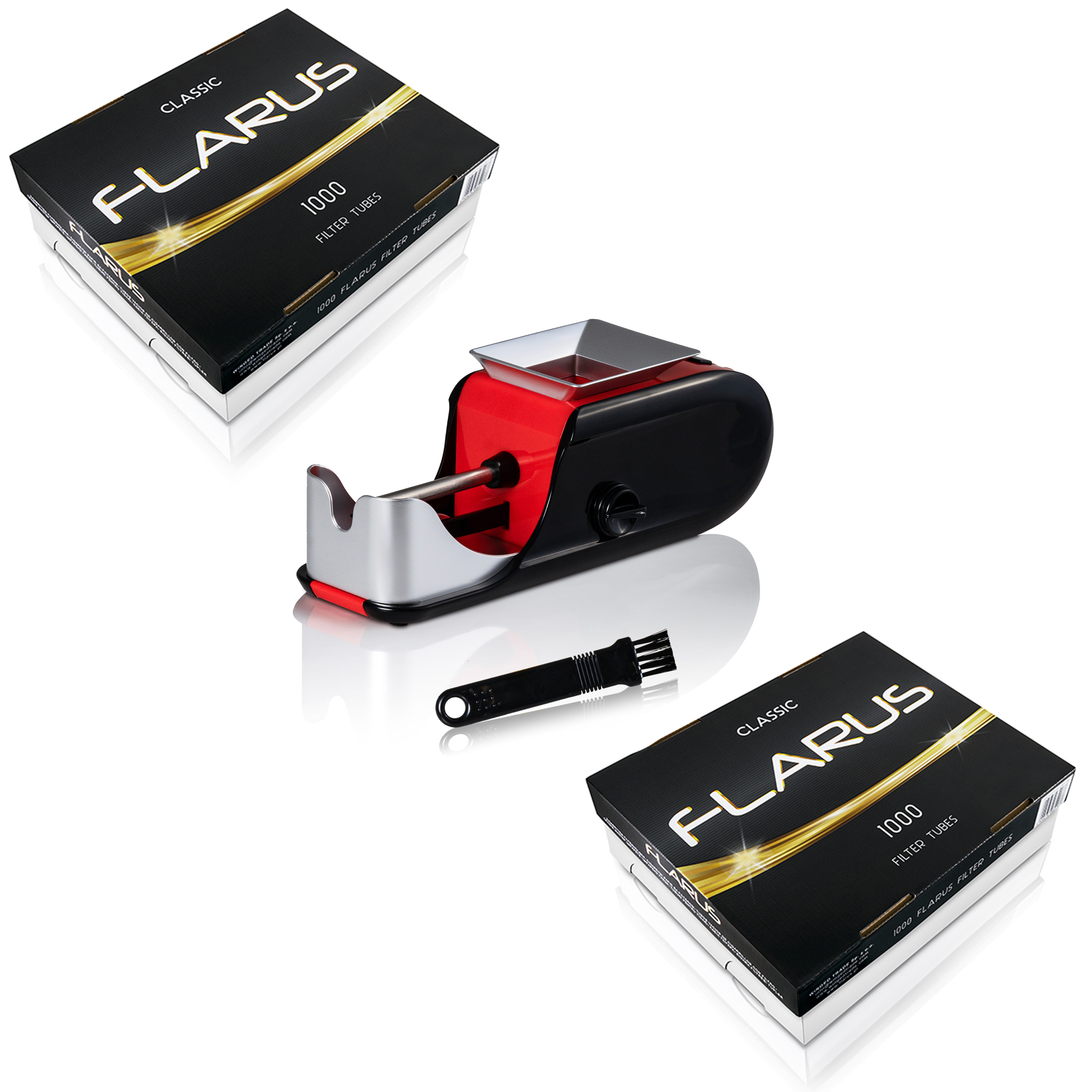 Pachet #5: 2 x Tuburi de injectat tutun Flarus 1000 Cutie Clasică și Aparat electric mare de ...